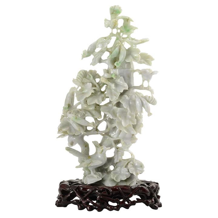 Jadeite Carving Birds in Flowering Tree - Vintage Antique